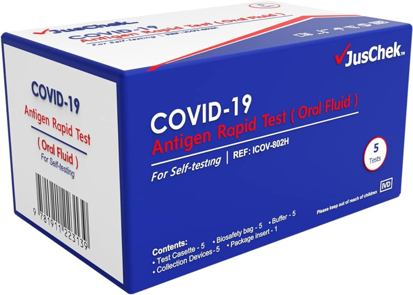 JusChek COVID-19 Antigen Rapid Test (Oral Fluid) Self-Test - 5 Pack (C ...